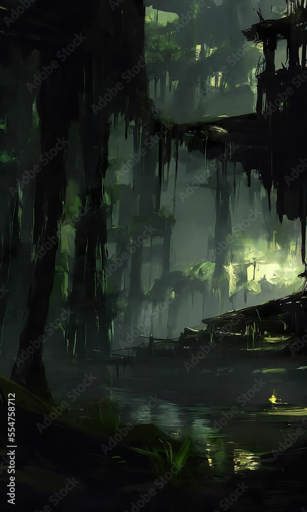 swamp sci-fi fantasy illustration conceptual dystopian style scene ...
