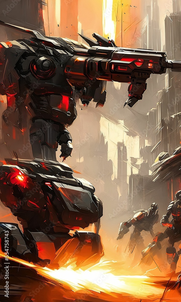 mech robots sci-fi fantasy illustration conceptual dystopian style ...