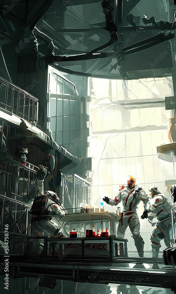laboratory sci-fi fantasy illustration conceptual dystopian style scene ...