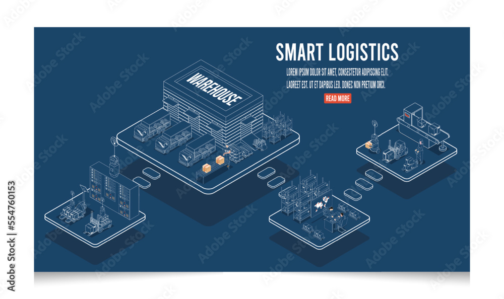 3D isometric Smart logistics concept with Delivery Robot, Warehouse ...