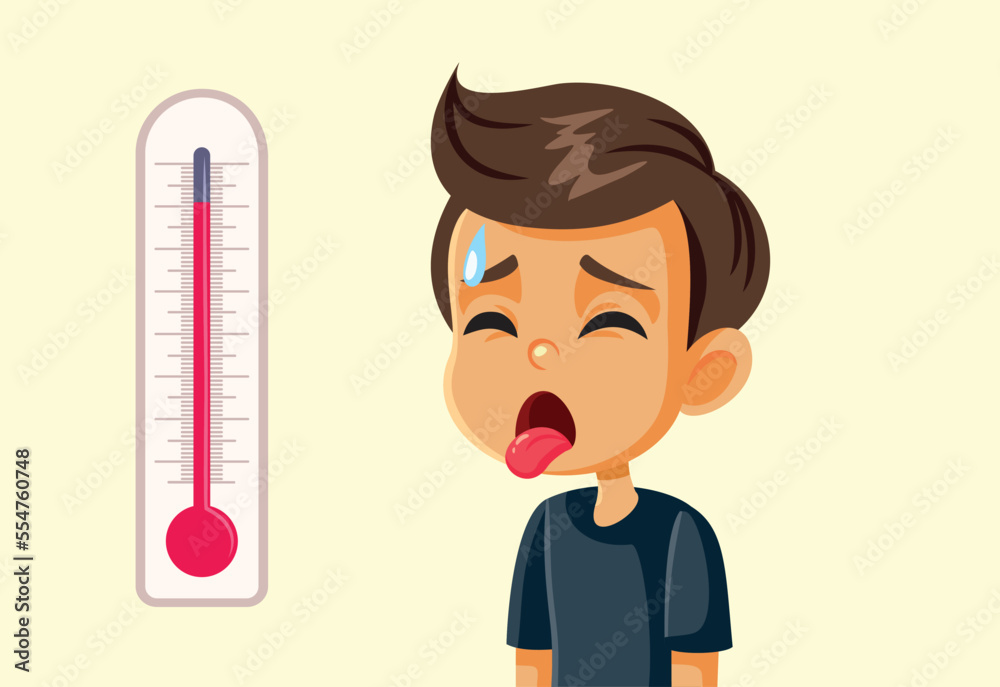 Little Boy Suffering in Hot Weather Vector Cartoon Illustration ...