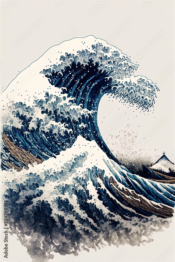 "Ukiyo-e Tsunami Wave: An AI Generated Illustration" Stock Illustration ...