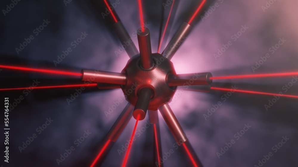 Spherical high energy laser fusion reactor. Sphere with rods receiving ...