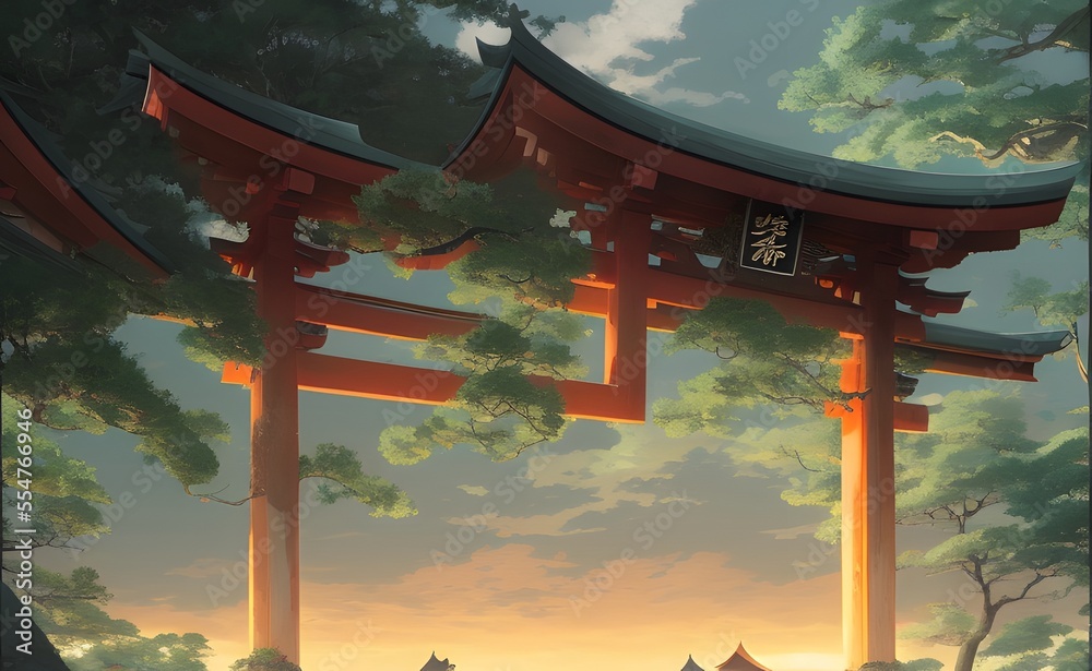 beautiful illustration of japanese shrine gate created with Generative ...