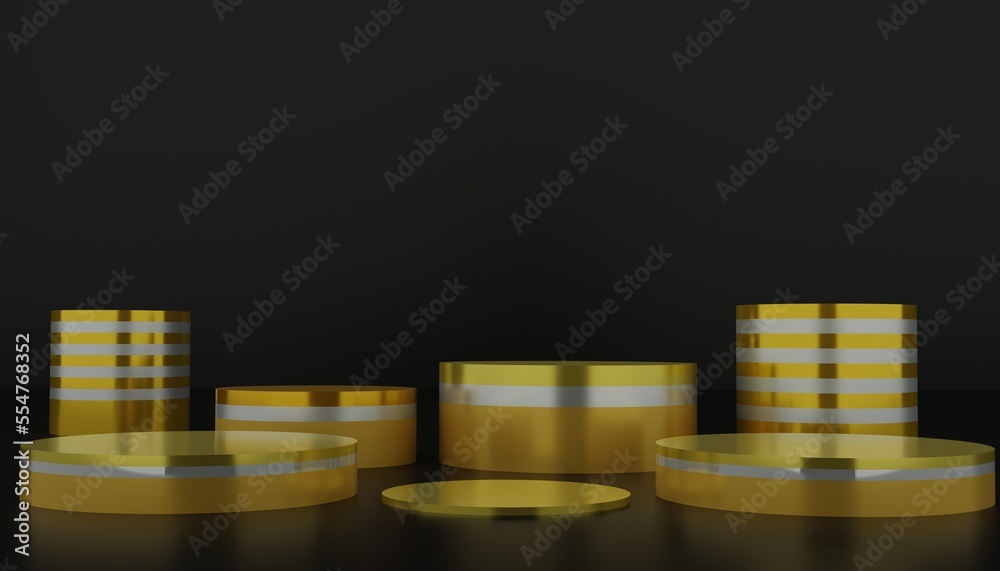 Podium Studio shows gold, 3D renderings,Abstract deep blue and gold ...