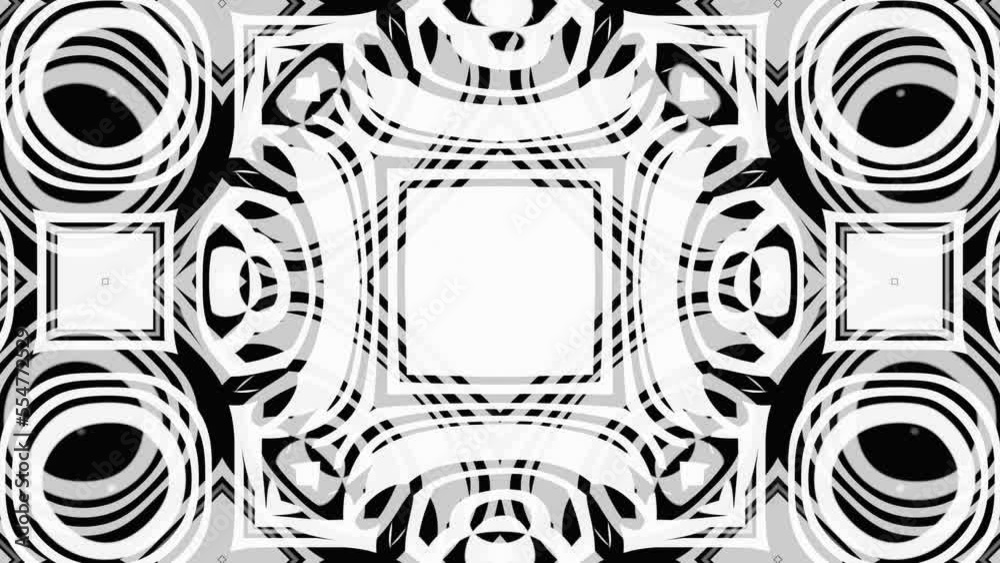 Monochrome animated kaleidoscope of geometric shapes. Black and white ...