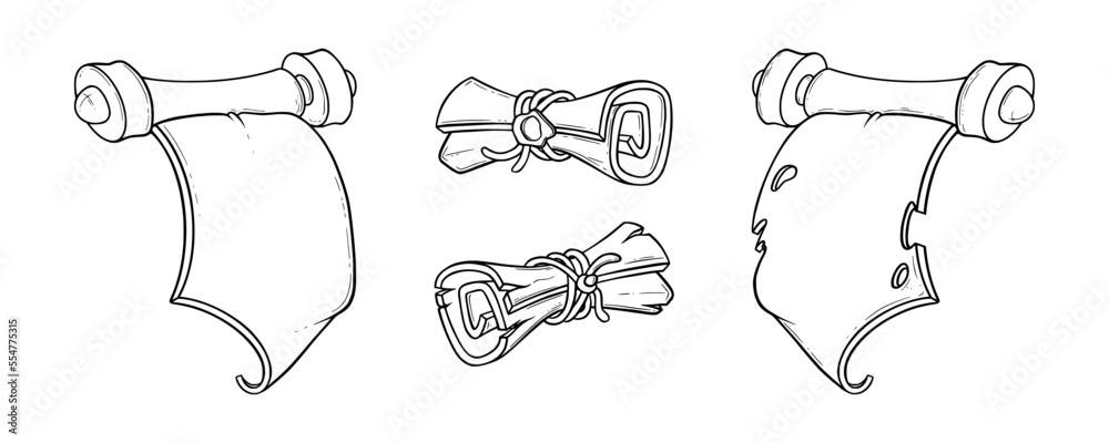 Ancient scroll sketches. Torn paper scrolls for games. Vector ...