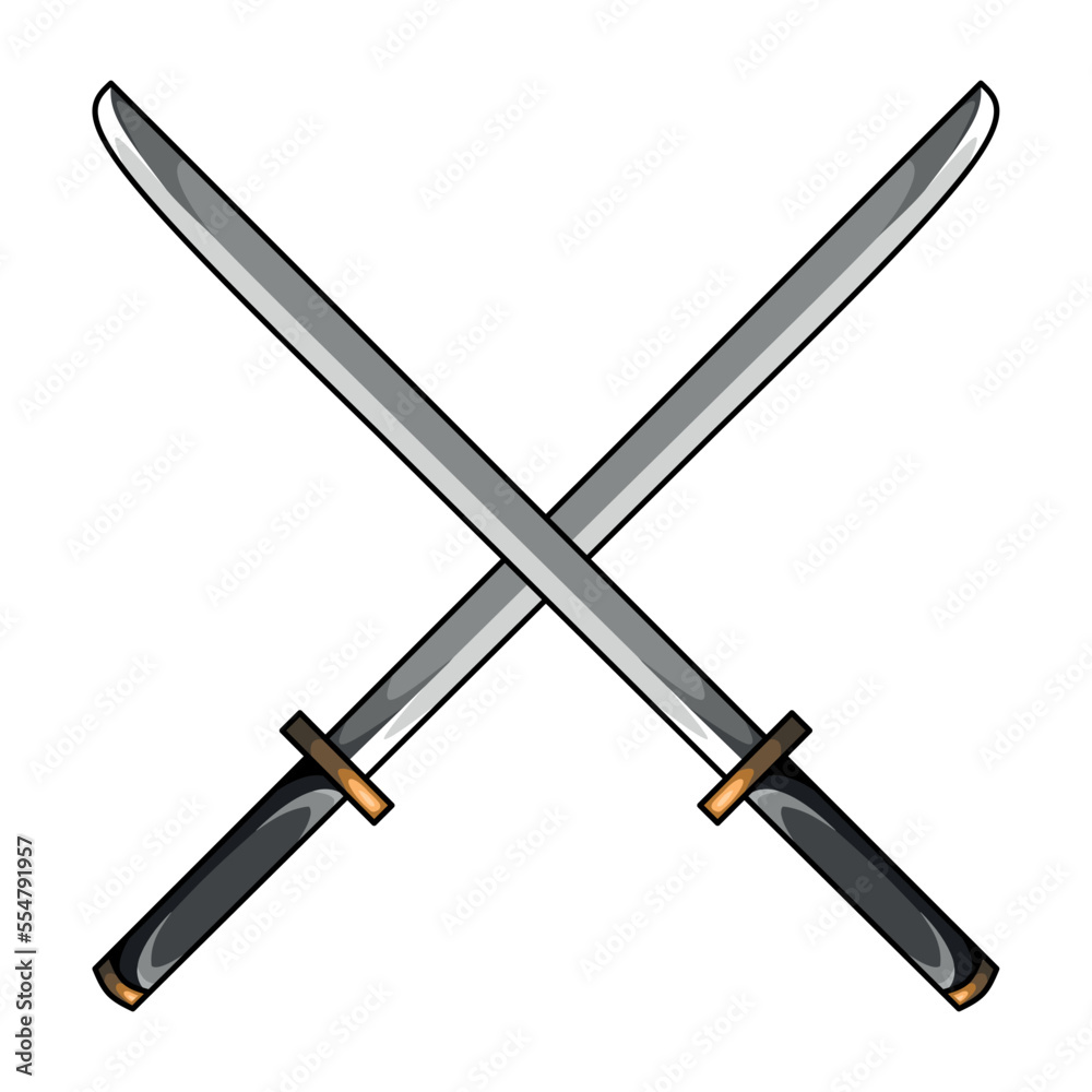 Crossed katana sword isolated on white. weapon, cross, crossed, flat ...