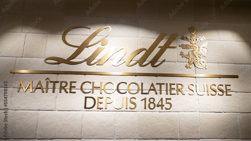 Lindt logo sign and text brand logo of store swiss chocolate Swiss ...