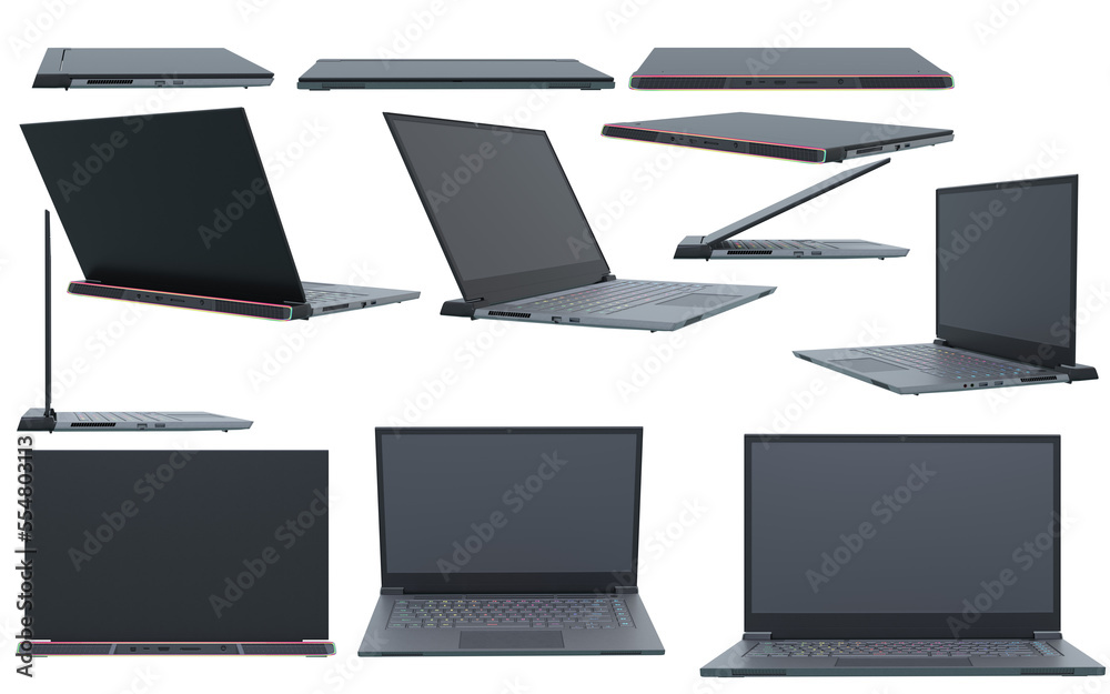 3D Render : Computer notebook device mockup with different angle for ...