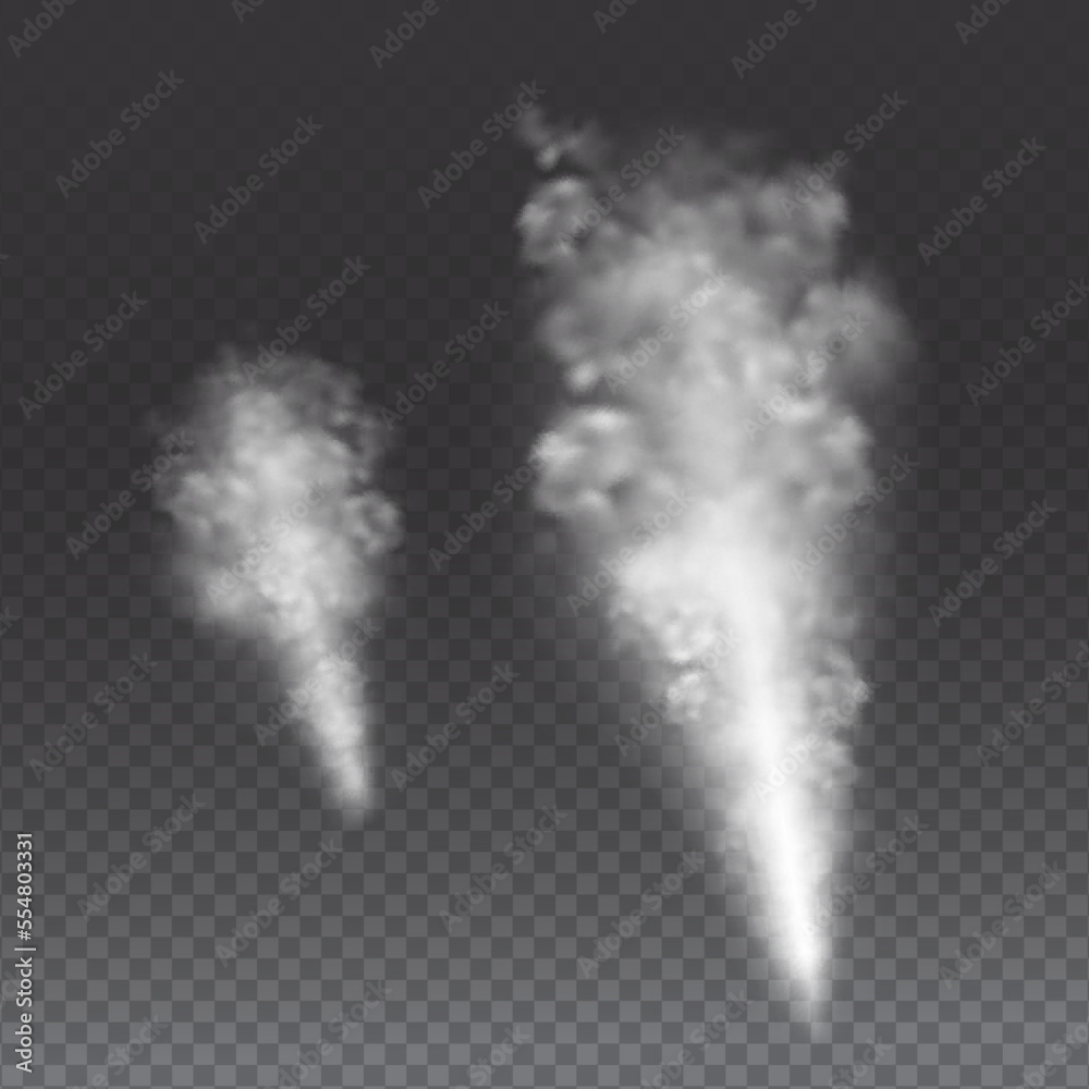 Hot smoke steam rising in the air on a transparent background. White ...