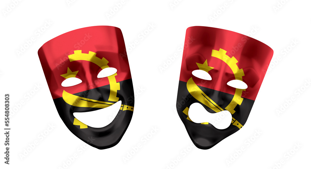 Theater masks in colors of national flag on white background. Angola ...
