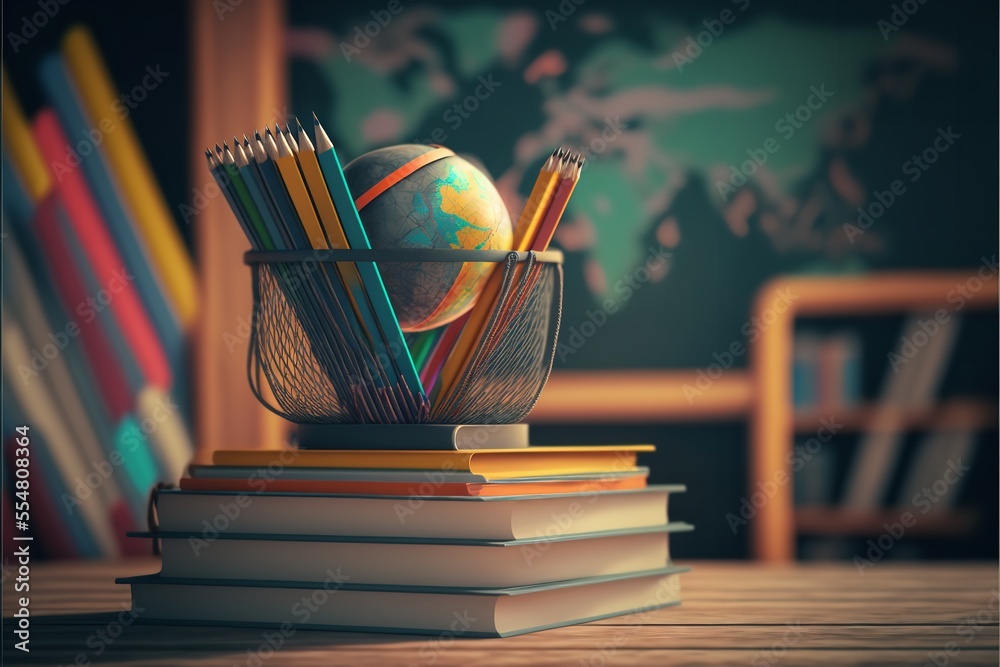 International education day theme background with black board, pencil ...