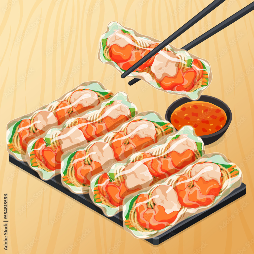 Vietnamese food spring rolls recipe illustration vector. Fresh ...