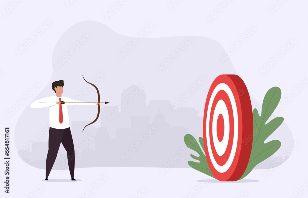 Businessman aiming target board. Goal achievement concept. Vector ...