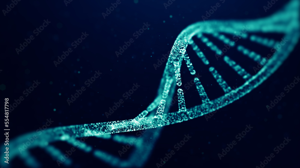 Abstract construction of a DNA molecule from particles. Concept of ...