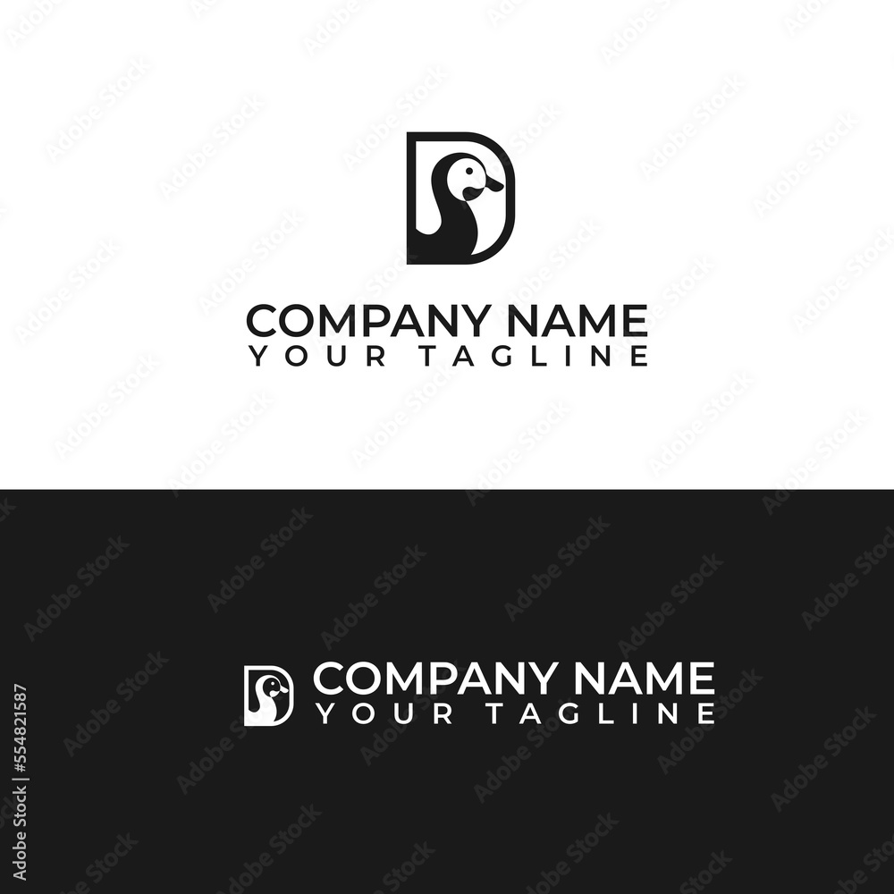 Duck logo design. Letter D with duck face vector for brand, shop or ...