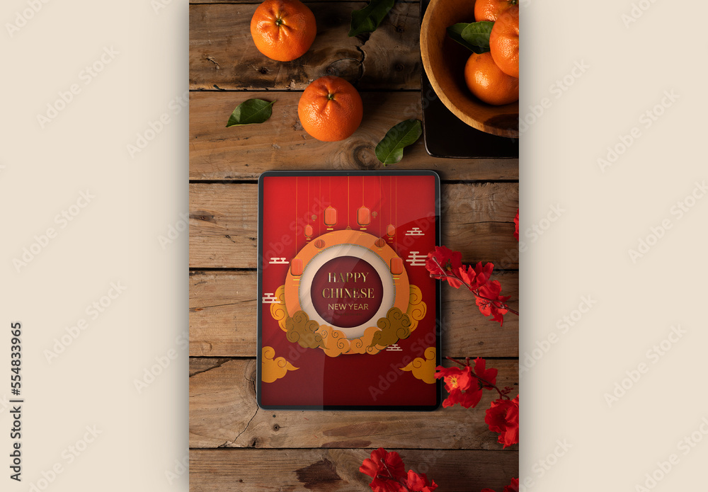Chinese New Year Screen Mockup Stock Template | Adobe Stock