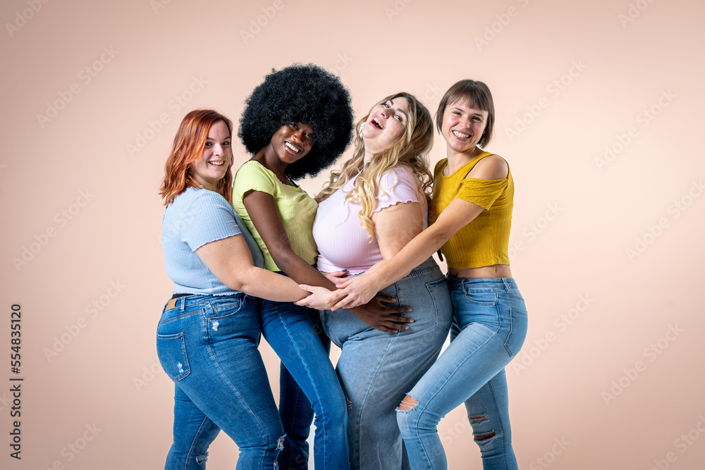 Body Positive and Acceptance, multiracial group of women with different ...