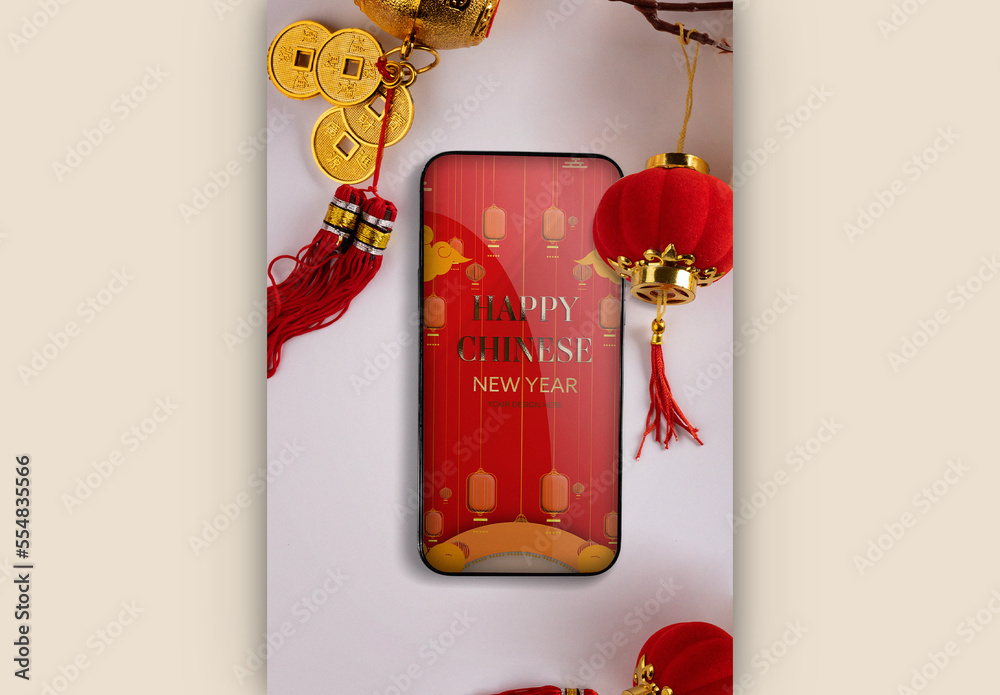 Chinese New Year Screen Mockup Stock Template | Adobe Stock