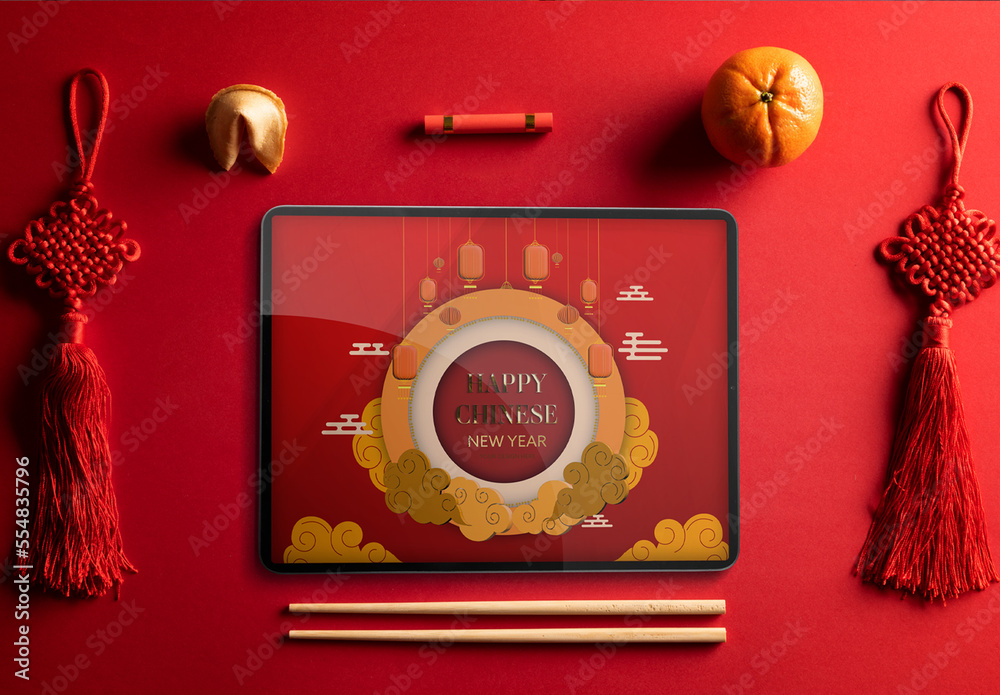 Chinese New Year Screen Mockup Stock Template | Adobe Stock