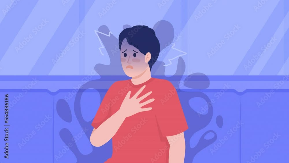 Animated frightened guy illustration. Sudden panic attack. Mental issue ...