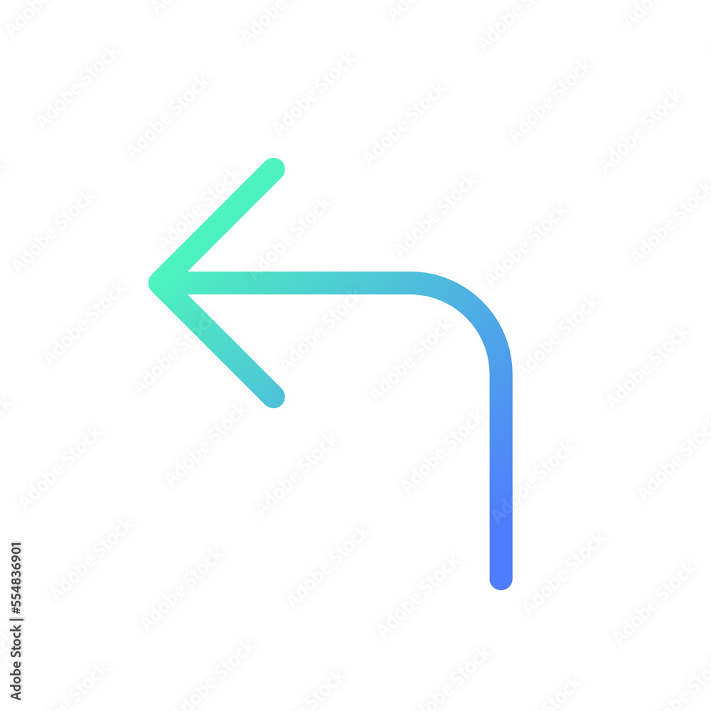 Left turn arrow pixel perfect gradient linear ui icon. Reaching destination. Road sign. Driving ...