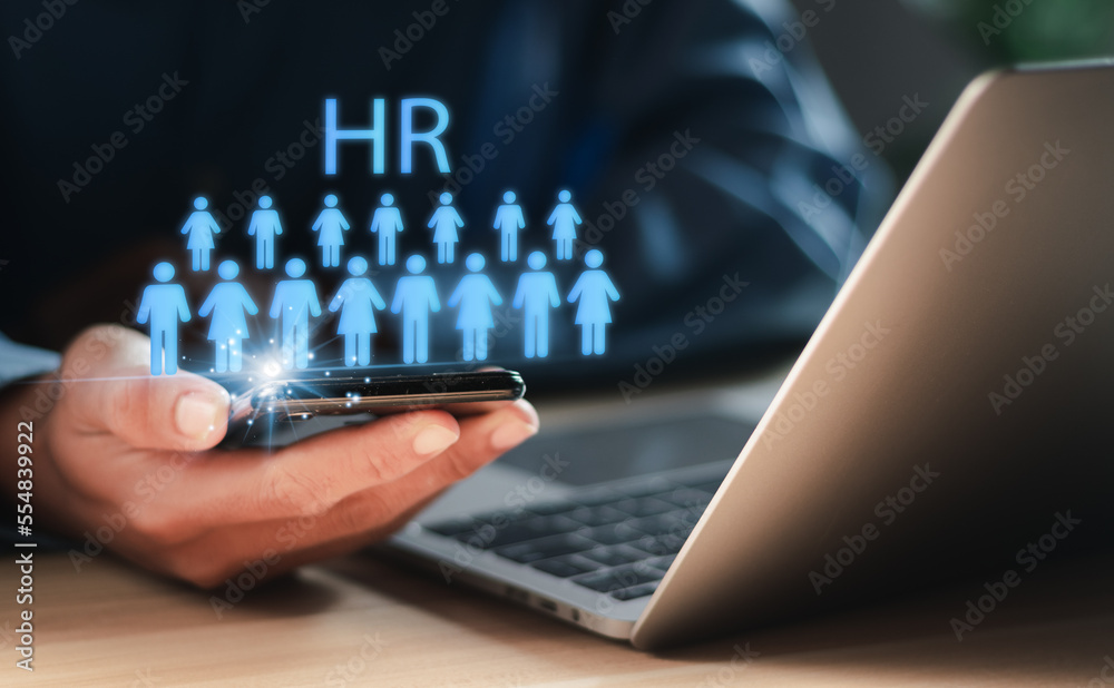 Modern online technology to simplify HR systems. Human Resources (HR) management concept. People ...