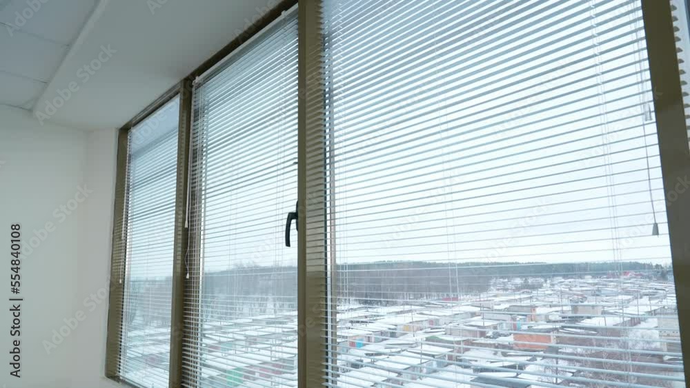 Empty office space interior with panoramic windows, a walk through the ...