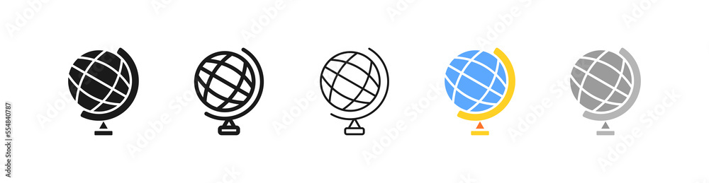 Geography set icon. Globe, world, orbit, axis, equator, earth, setting ...