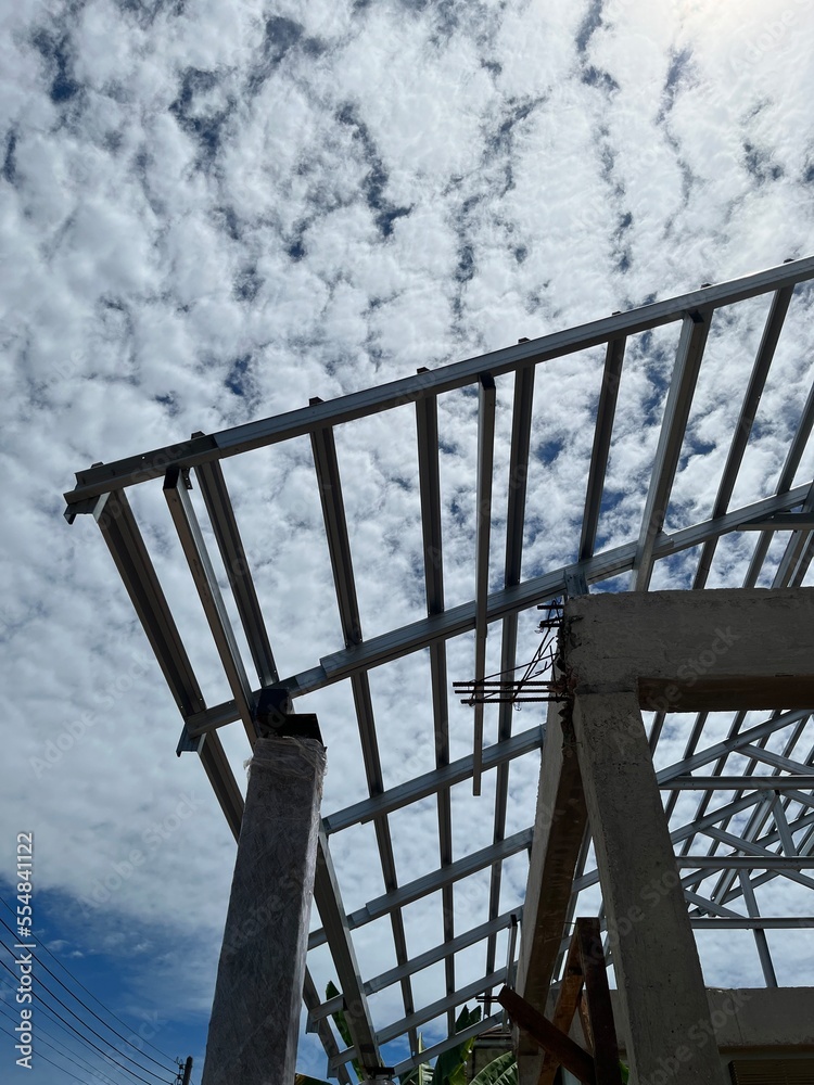 structure steel roof building construction. scene gabal roof structure ...