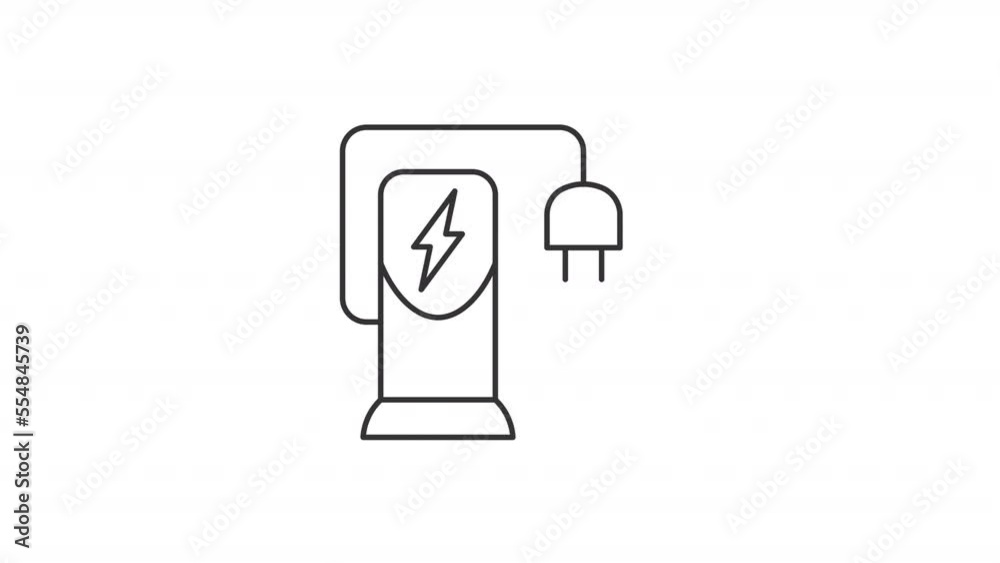 Animated EVSE linear icon. Charger from above. Charging station for ...
