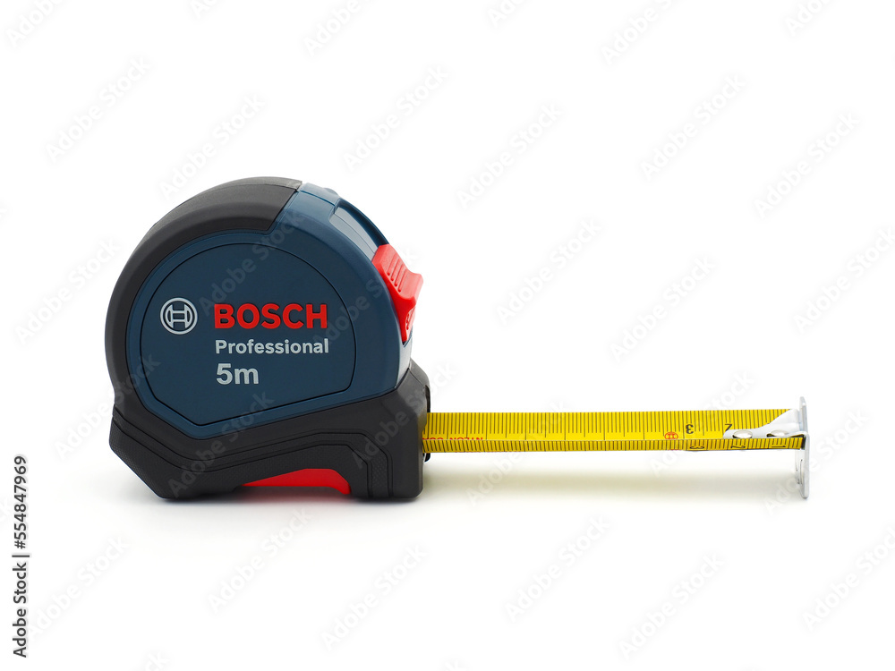 ROME, ITALY - DECEMBER 19, 2022. Bosch Professional 5m measuring tape ...