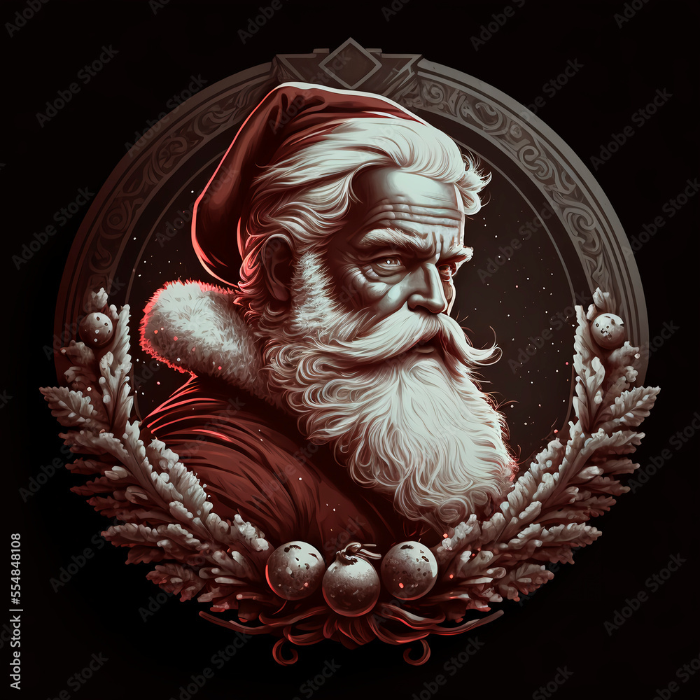 Vintage Christmas logo with stylish Santa Claus. Design of a Christmas ...