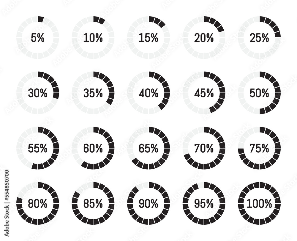 Loading vector icons. Circular progress bar with percentage. Stock ...