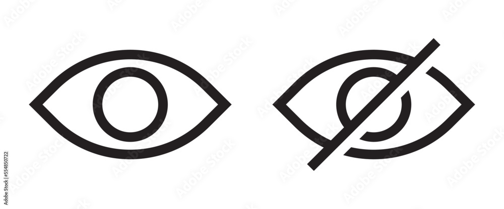 Eye and crossed eye vector icons. Show or hide password concept. Stock ...