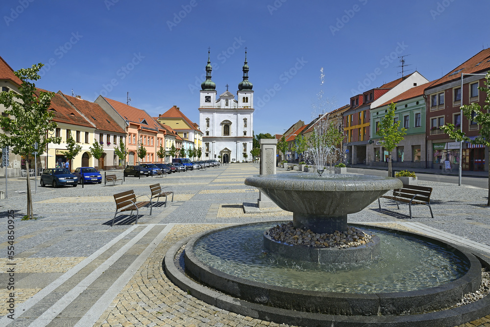 Breznice, Czech Republic - Fountain and Church of St. Francis Xavier ...