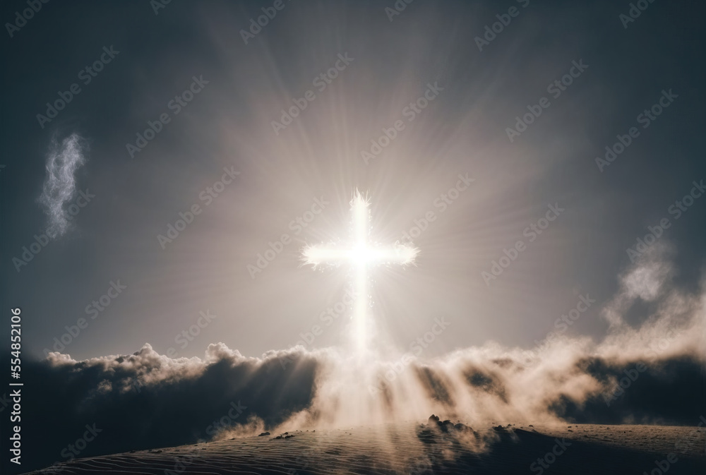 Cross made of light in the sky. Ai generative illustration Stock ...