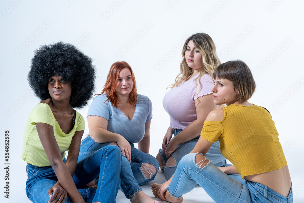 Body Positive and Acceptance, multiracial group of women with different ...