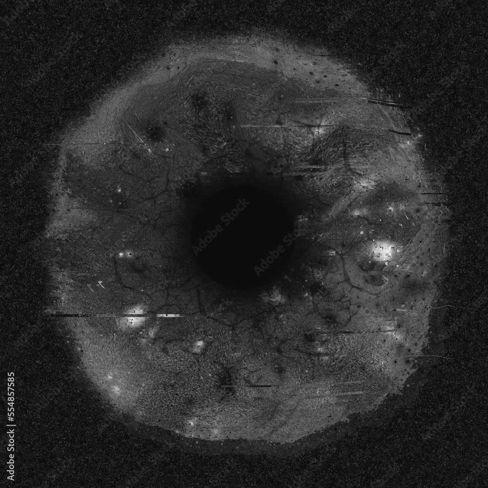 Black and white abstract blob science of human eye pupil or space black ...