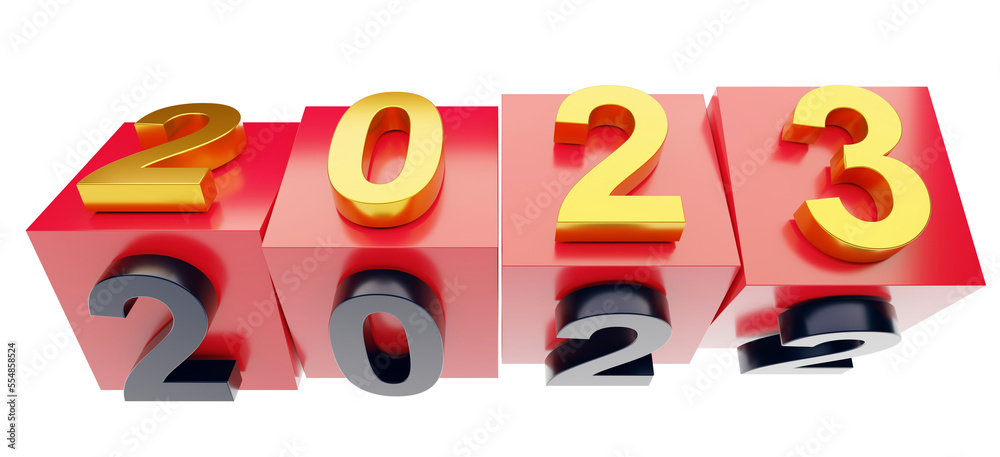 2022-2023 years flip on red glossy cubes Stock Illustration | Adobe Stock