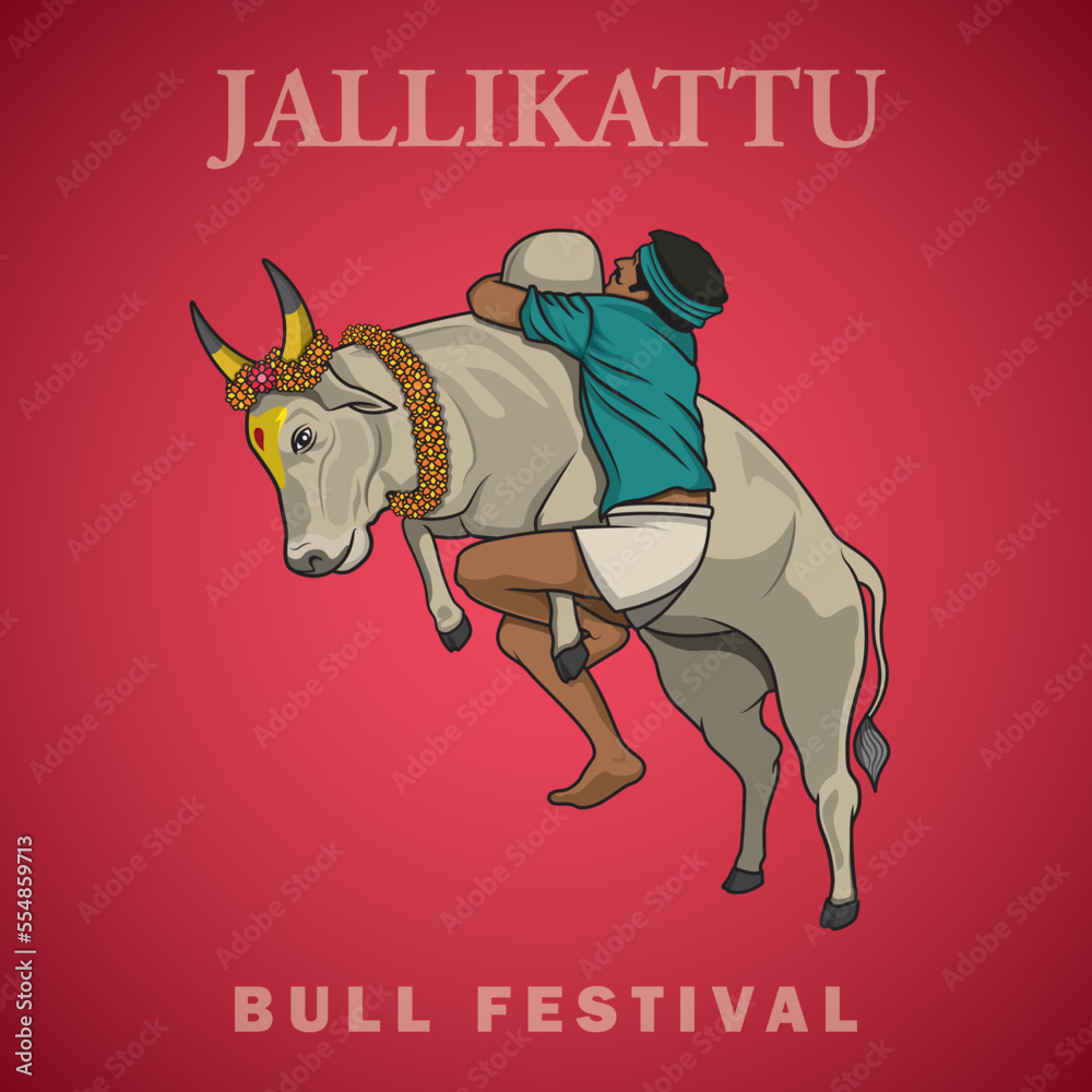 Jallikattu pongal harvest festival bull taming sport vector ...