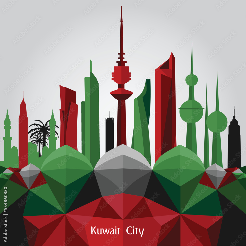 Kuwait national day banner with Kuwaiti flag colors theme gray ...