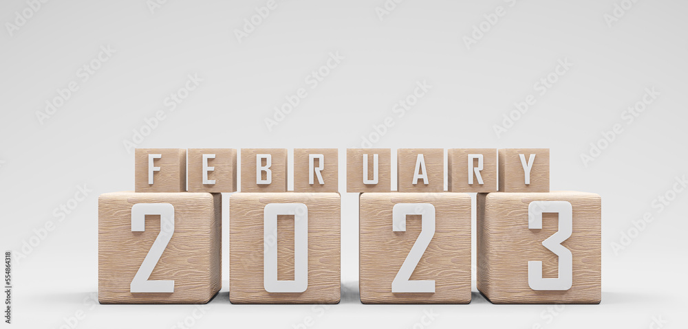 Wooden Cubes 2023, Cubes with text 2023 February. 3D work and 3D image ...