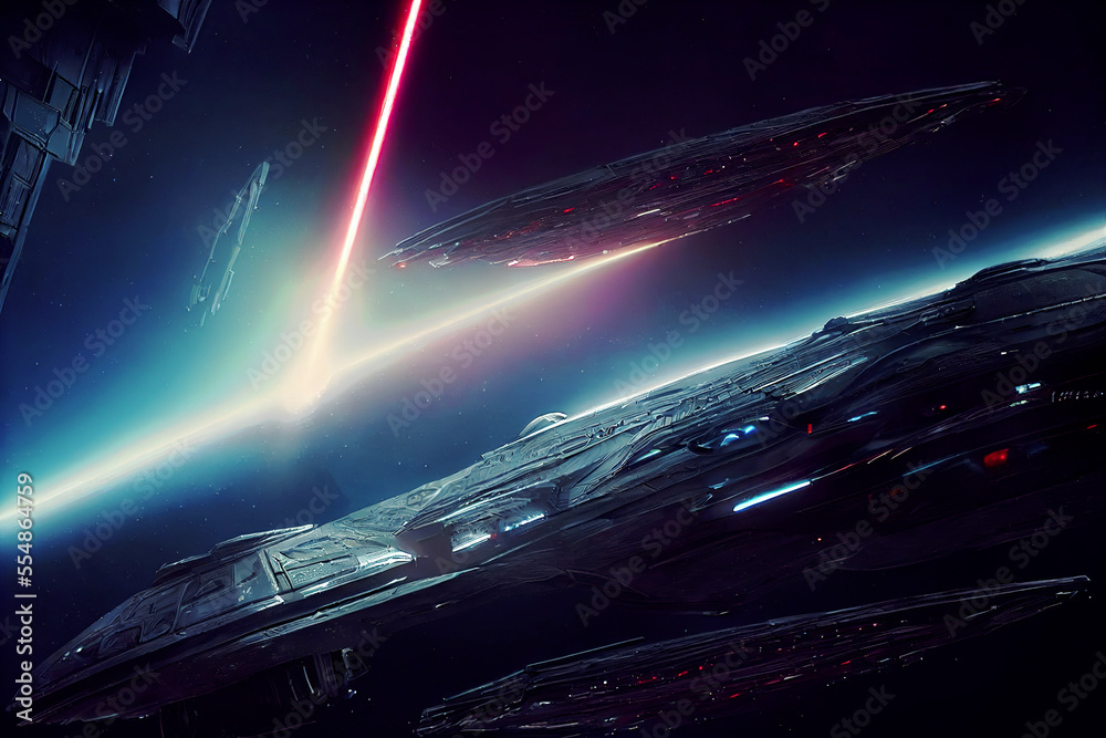 Alien ship invading the planet, laser beam ,made with Generative AI ...