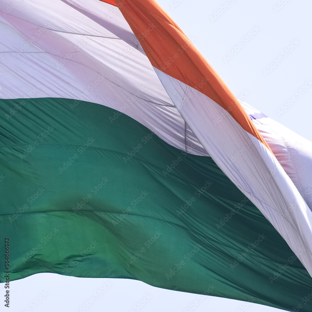 India flag flying high at Connaught Place with pride in blue sky, India ...