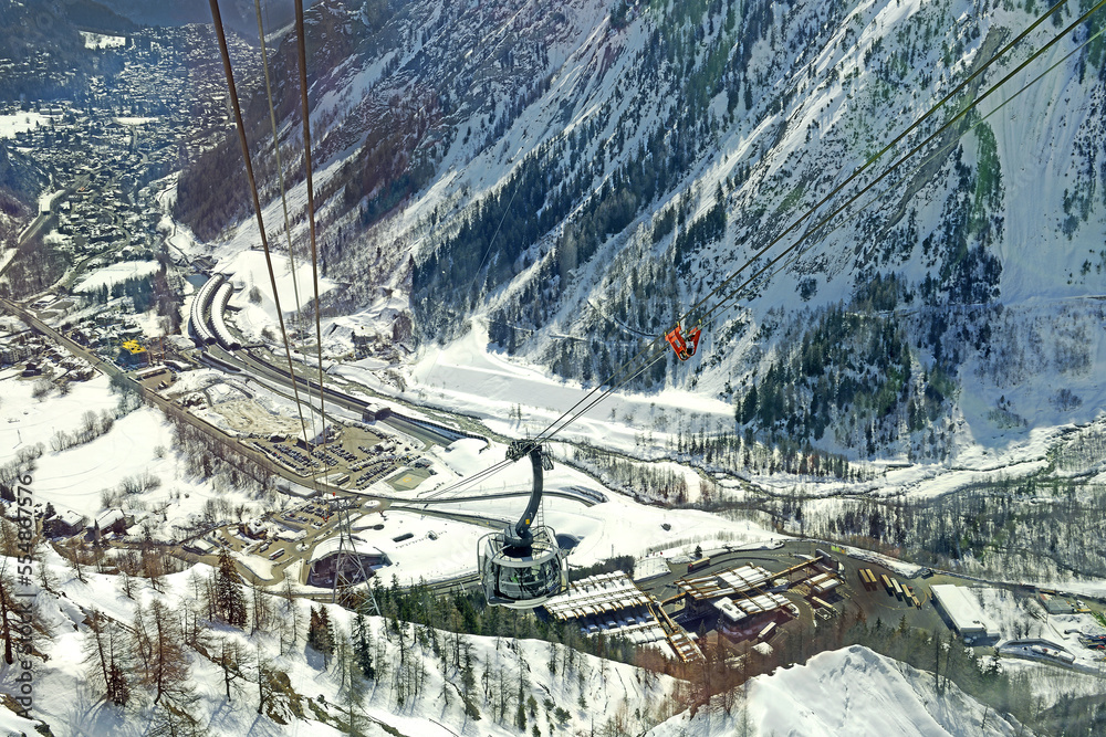 COURMAYEUR, ITALY - Aosta Valley, Courmayeur, view from the Mont Blanc ...