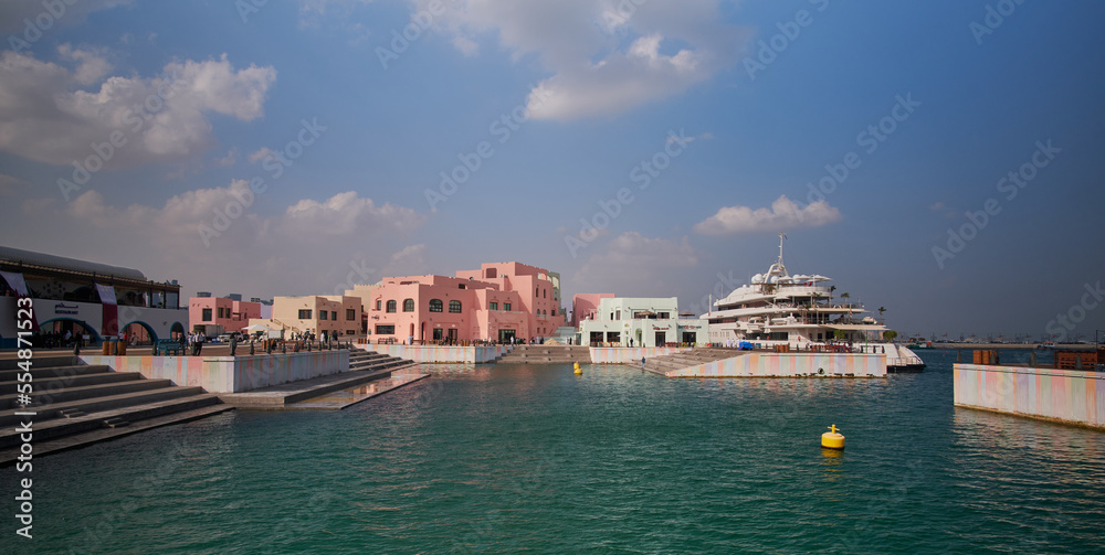 Old Doha port (Mina District) in Doha, Qatar afternoon shot showing ...