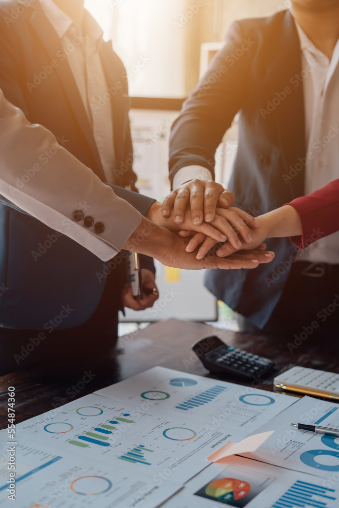 Business teamwork concept. Business workers people friends is joining ...