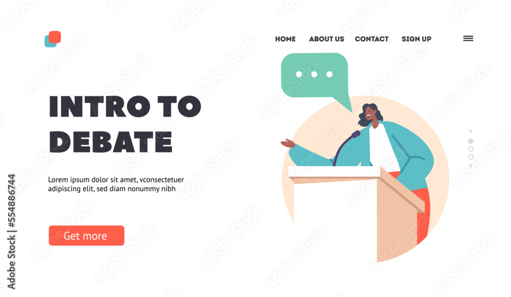 Intro to Debates Landing Page Template. Black Woman Behind The Podium ...